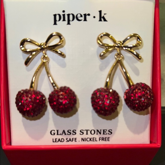 Piper K | Jewelry | Piper K Gold And Red Cherry Earrings | Poshmark